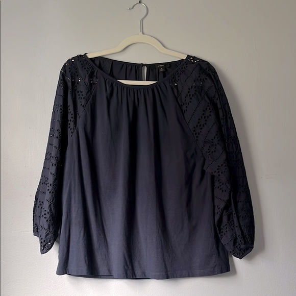J. Crew | Tops | J Crew Navy Eyelet Sleeved Top | Poshmark